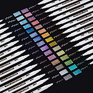 Shuttle Art Metallic Marker Pens, 30 Colors Metallic Paint Markers with 1 Coloring Book Fine Point for DIY Card, Calligraphy, Art and Crafting Projects, Works Great on Black Paper, Scrapbooks, Rock