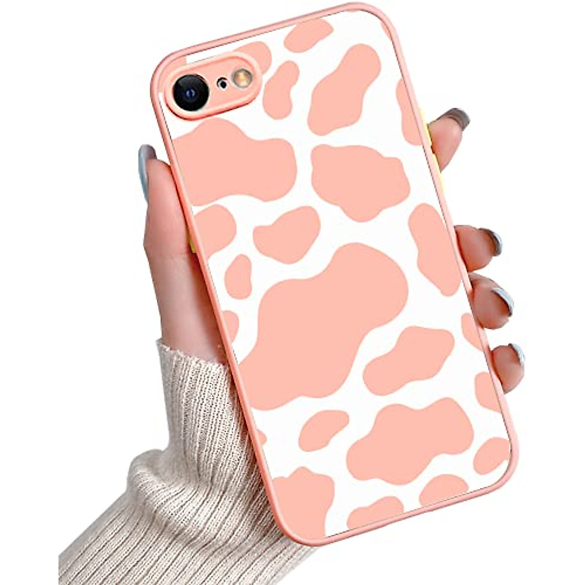 SUBESKING for iPhone 7/8/SE 2020 Pink Cow Print Case,Translucent Matte Hard PC Back with Cute Pattern Design for Women Girls Soft TPU Silicone Bumper Slim Fit Clear Protective Phone Cover 4.7 Inch