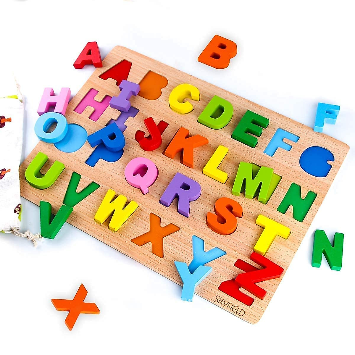 SKYFIELD Wooden Carrot Harvest Game & Letter Puzzles Gifts Toys for Baby Boys Girls 3 4 5 6 Years Old, Color& Shape Educational Montessori Toys for Toddler Kids, Great Birthday Gi