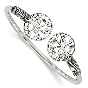 IceCarats 925 Sterling Silver Tree of Life Vintage Flexible Bangle Charm Bracelet