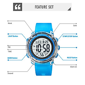 Gosasa Outdoor Sport Women Watches Fashion Ladies Casual Watch Calendar Week Display Alarm 5Bar Waterproof PU Strap LED Digital Watch (X-Purple)