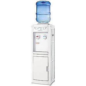 Water Cooler Dispenser 5 Gallon, Top Loading Water Dispenser Hot and Cold Water Dispenser with Storage Cabinet Child Safety Lock for Home Office, White