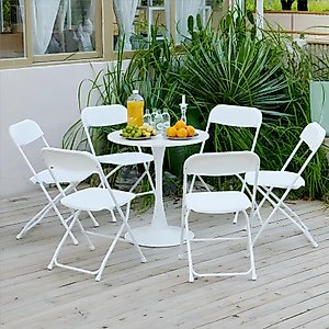 SEALAMB 6 Pack Patio Dinning Chairs, Indoor Outdoor Portable Plastic Folding Chairs with Steel Frame for Patio Dinning Garden Wedding Backyard Party, 350LB Weight Limit (White, 6 Pack)
