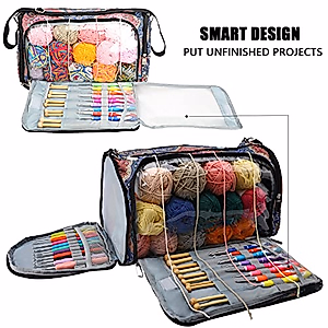 Looen Crochet Bag, Yarn Storage Tangle Free with Yarn Hole, Knitting Bag for Crochets Bamboo Knitting Needles and Yarns(Orange Cashew)