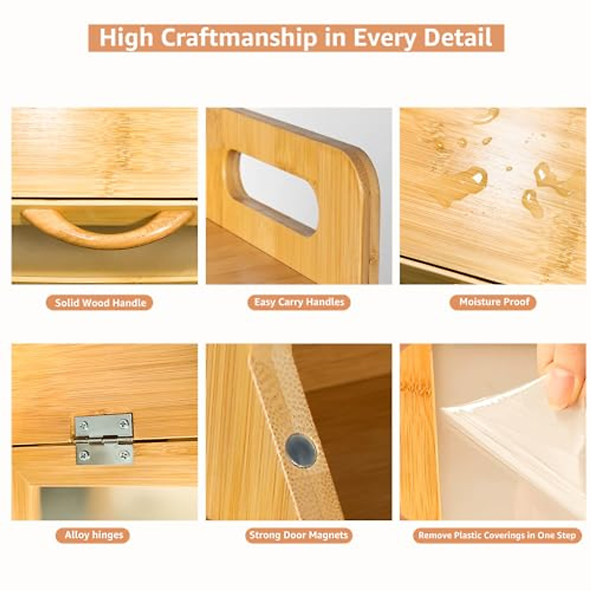 DORPU Extra Large Bread Box, Double Layer Bread Box for Homemade Bread, Bamboo Wooden Bread Storage Container with Tool Holder | Handles | Window, Assembly Required(14.9" x 11" x 15.3") Natural