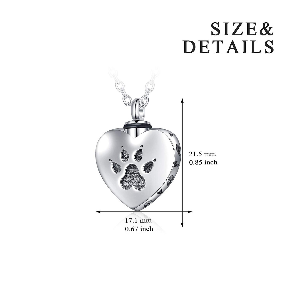 WINNICACA Cremation Jewelry Pet Urn Keepsake Necklace Sterling Silver Heart Urn Necklaces for Ashes for Dog Cat Paw w/Funnel Filler Kit