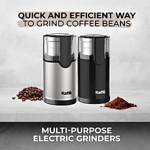 Kaffe Electric Coffee Grinder with Removable Cup (3.5oz) - Stainless Steel - Cleaning Brush Included - Espresso Coffee Bean Grinder for Home Use - Silver