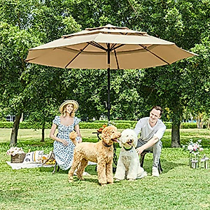 Yaheetech 3-Tier Vented Patio Umbrella - 10ft Outdoor Market Table Umbrella w/Double-layer Cloth & Large Shade & Push-button Tilting for Yard/Garden/Park/Garden- Tan