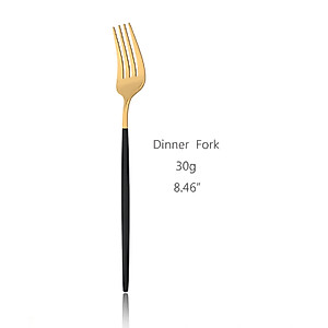 JANKNG 6Pcs Black Gold Dinner Forks 18/0 Stainless Steel Forks Set for Home Kitchen and Restaurant, Mirror Finished, Dishwasher Safe (8.46-Inch, SeT Of 6)