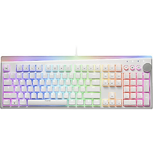 i-rocks K71M RGB Mechanical Gaming Keyboard with Media Control Knob, Gateron Switches (Brown), 107 Keys w/Full NKRO, PBT Keycaps, Multimedia Hotkeys, Detachable USB-C Cable and Onboard Storage, White