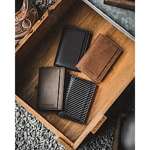 DUGRAFT Mens Bifold Card Holder with Aluminum POP UP Credit Card Ejector RFID Blocking, ID Window and 2 Extra Card Slots, Gift Box Packed, Brown