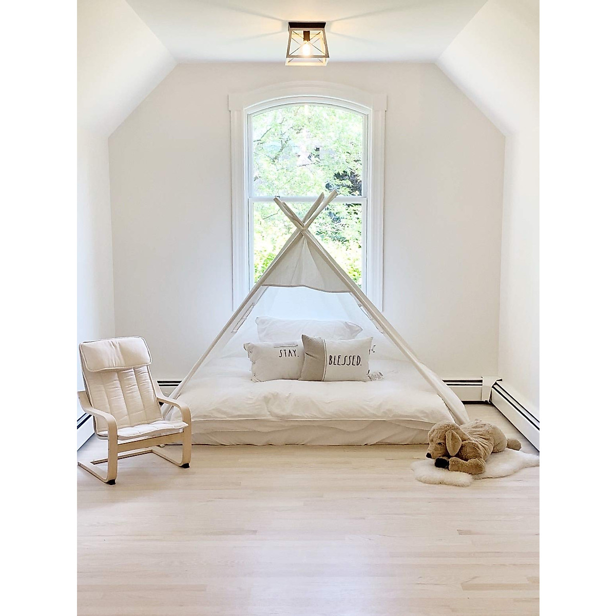 Domestic Objects | Play Tent Bed Canopy | Teepee for Mattress | 100% Cotton Canvas | Premium Quality (Twin/Single No Door) (White)
