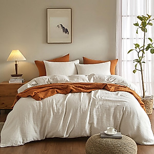 SE SOFTEXLY Muslin Duvet Cover King Size, 100% Washed Cotton Duvet Cover Set, Ultra Soft Comforter Cover Linen Like, 3 Pieces Minimalist Gauze Duvet Cover with 2 Pillowcases, 90"x104", White