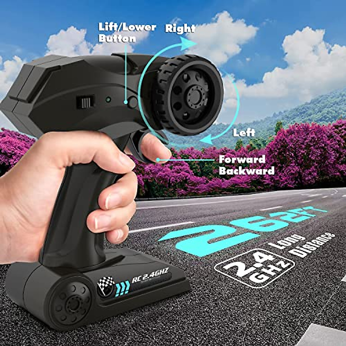 CROBOLL 1:12 Large Remote Control Car for Boys Kids with Lifting Function,4WD RC Cars Electric Monster Truck Toy Gifts 4X4 Off-Road RC Rock Crawler 2.4GHz All Terrain RC Truck with 2 Batteries(Cyan)