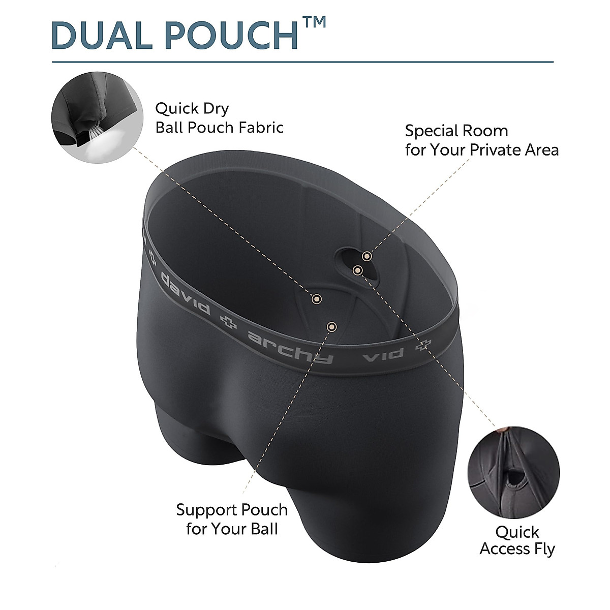 DAVID ARCHY Men's Underwear Micro Modal Dual Pouch Trunks Support Ball Pouch Bulge Enhancing Boxer Briefs for Men 3 or 4 Pack(XL,Black)