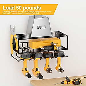 CoolShare Power Tool Organizer Wall Mount,Metal Heavy Duty Floating Tool Shelf,3 Layers Cordless Drill Storage Rack,Screwdriver and Drill Holder,Battery Rack for Garage,Good Father's Day Gifts(1 Pack)