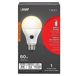 Feit Electric LED Built-in Battery Backup Intellibulb - A21 with an E26 Medium Base Light Bulb - 60W Equivalent - 15 Year Life - 800 Lumen - 2700K Soft White