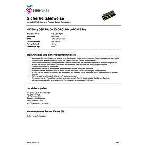 HiFiBerry DSP Add On for DAC2 HD and DAC2 Pro