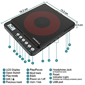 Portable CD Player with Built-in Speakers, MONODEAL Rechargeable CD Player for Car and Personal Use, Small Anti-Skip CD Player with Dual Headphone Jacks (Black)