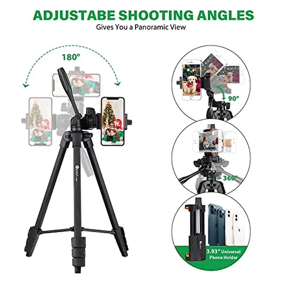 HPUSN Phone Tripod 55-inch Extendable and Lightweight Aluminum Tripod Stand Cell Phone Mount Holder, Wireless Remote, Portable Travel Tripod for Photography, Video Recording, Vlogging