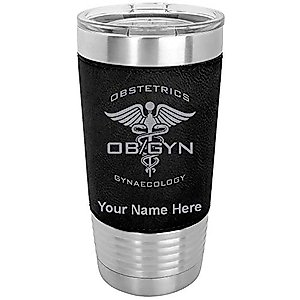 LaserGram 20oz Vacuum Insulated Tumbler Mug, OBGYN Obstetrics and Gynaecology, Personalized Engraving Included (Faux Leather, Black)