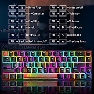 60% Gaming Keyboard and Mouse Combo,Personalized Keycap,RGB Backlit,Full NKRO,TKL Ergonomic Mechanical Keyboard+Rainbow Led Honeycomb Mice with 2400DPI Optical Sensor for PC/Mac (White-Blue Switch)