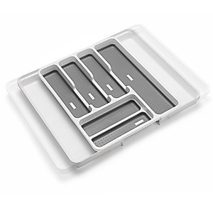 Addis Expandable Drawer Organiser Cutlery Utensil Tray with 6-8 Compartment Holders, White/Grey, 34-58.5 x 41.5 x 5 cm