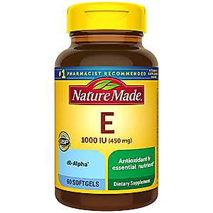 Nature Made Vitamin E 450 mg (1000 IU) dl-Alpha, Dietary Supplement for Antioxidant Support, 60 Softgels (Pack of 3)