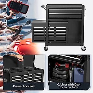 8-Drawer Tool Chest with Wheels, Tool Storage Cabinet and Tool Box, Lockable Rolling Tool Chest with Drawers, Toolbox Organizer for Garage Warehouse Workshop (Black)