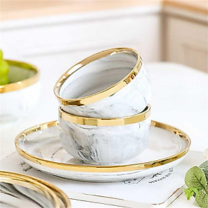 BINTING Steak Dinner Plate Gold Rim Ceramics Dinnerware Set Gold Rim Dinnerware Set European Style Dishes 9-Pieces Sets Gold Edge Marble Pattern Sturdy Tableware