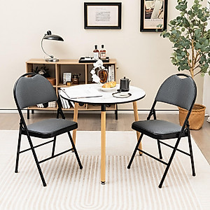 POWERSTONE Folding Chairs 2 Pack, Foldable Chair Set with Padded, Handle Hole and Metal Frame Dining Chair Set for Indoor and Outdoor, School, Office and Garden Party (Grey)