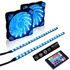 DS 2Pack 120MM RGB Case Fans with PC LED Strip Lighting, LED Silent Fans for Computer Cases, PC Case, CPU Cooler, Support to Aura or Mystic Light RGB SYNC (F Series)