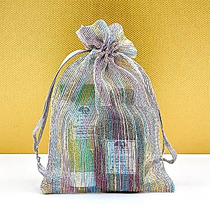 TheDisplayGuys - 96-Pack Striped Weave Organza Gift Bags with Drawstrings - Small 3" x 4" - Iridescent - for Party Favors, Samples,Treats