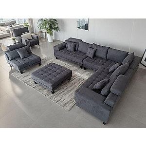 Stendmar 5-Piece L Shape/U Shape Living Room High Back with Headrest Reversible Contemporary Dark Grey Microfiber Fabric Sectional Couch Sofa Set S150D5A