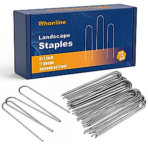 Whonline 72pcs Landscape Staples Galvanized Ground Stakes 6 Inch 11 Gauge Heavy Duty Garden Stakes for Securing Irrigation Tubing Landscaping Fabric Weed Barrier