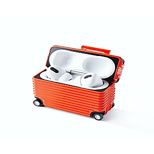 Case for Airpods,Suitcase Trunk Design Airpods Caser Compatible for Apple Airpods 1,2,3&Pro,Travel Enthusiast (AirPods 3,Orange)