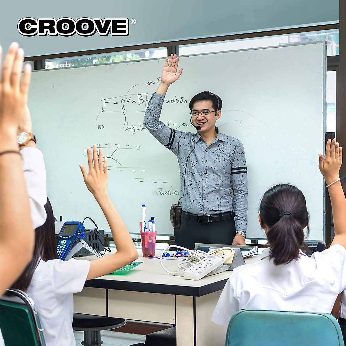 Croove Rechargeable Voice Amplifier Microphone Headset, Supports MP3 | Portable Microphone and Speaker Set with Waist/Neck Band & Belt Clip | Voice Amplifier Ideal for Teachers