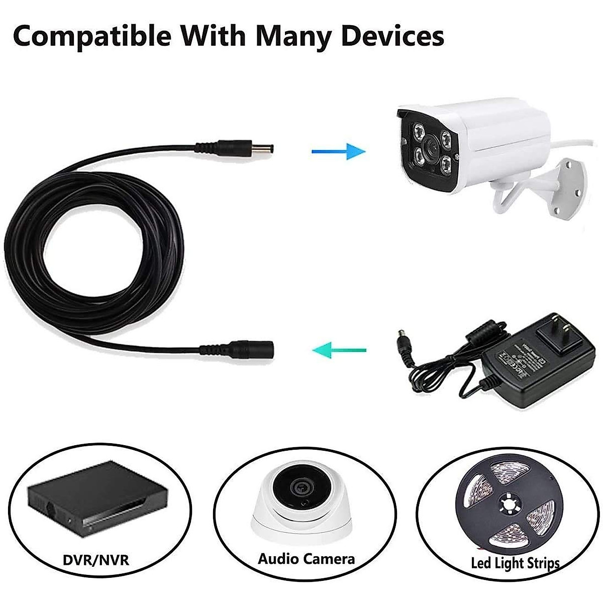 Power Extension Cord, 6 Pack DC 12v 10ft 2.1mm x 5.5mm Power Adapter Supply Camera Extension Cable for CCTV Wireless IP Security Camera, LED Strip, Car, Monitors,DVR, Audio Camera,Router (6 Pack)