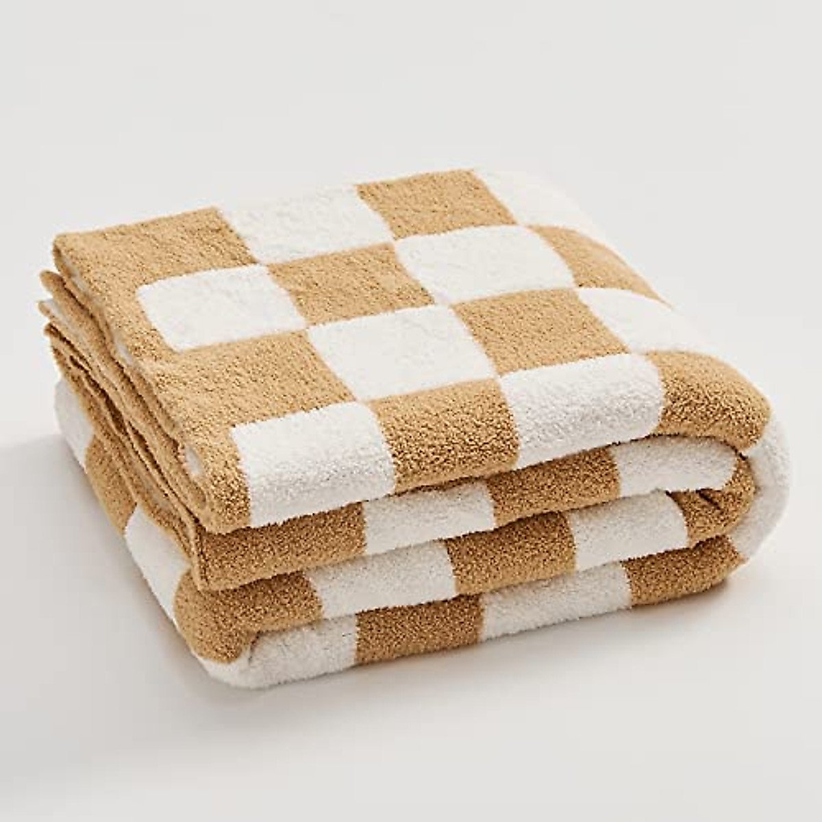 Checkerboard Throw Blanket Soft Cozy Khaki Blanket Reversible Fleece Checker Blanket for Couch Sofa Winter Warm Fuzzy Bed Knitted Blanket 60×80 Inches