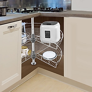 LOYALHEARTDY 28 Inch Lazy Susan Organizer, 2 Tier Lazy Kitchen Base Cabinet Corner Organizer Kitchen Corner Pantry 270° Rotating Basket Rotating Tray Kidney Lazy Susan Turntable for Cabinet