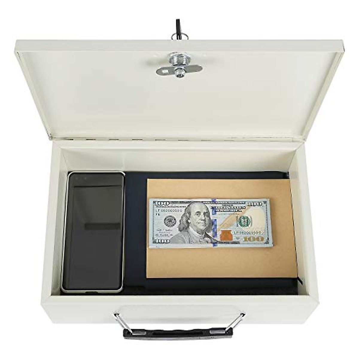 KYODOLED Fireproof Document Box with Key Lock,Safe Storage Box for Valuables,Fire Resistance Security Chest,Fireproof Box for Documents,Passport,Cash,Tablet 12.8'' x 8.4'' x 4.5'' Beige