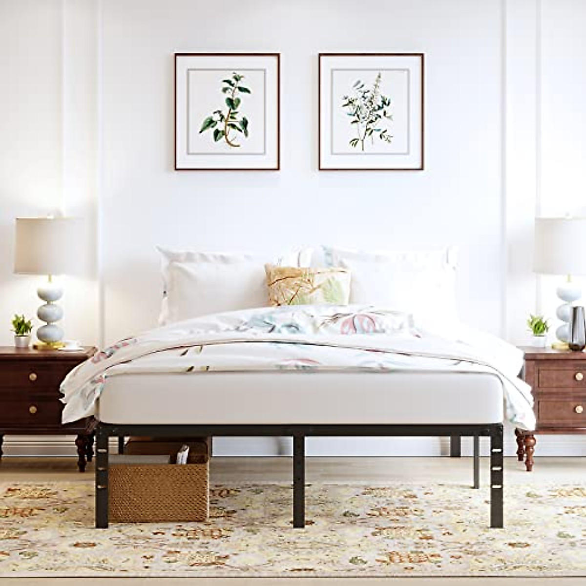 Vengarus 18 Inch Metal Platform King Size Bed Frame,Steel Slat Support,No Box Spring Needed,Easy Assembly,Underbed Storage,Noise Free, Non-Slip Mattress Foundation,King Bed Frame,Black