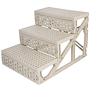 yofit Doggy Steps - Non-Slip 3 Steps Pet Stairs for Cats and Dogs, Foldable Plastic with Washable Carpet (Gray)