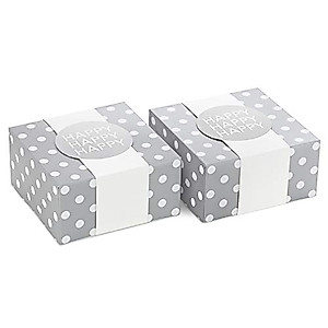 Hallmark 8" Medium Gift Box Set with Wrap Bands (Pack of 2: Silver and White, Happy) for Christmas, Hanukkah, Weddings, Valentine's Day, Birthdays