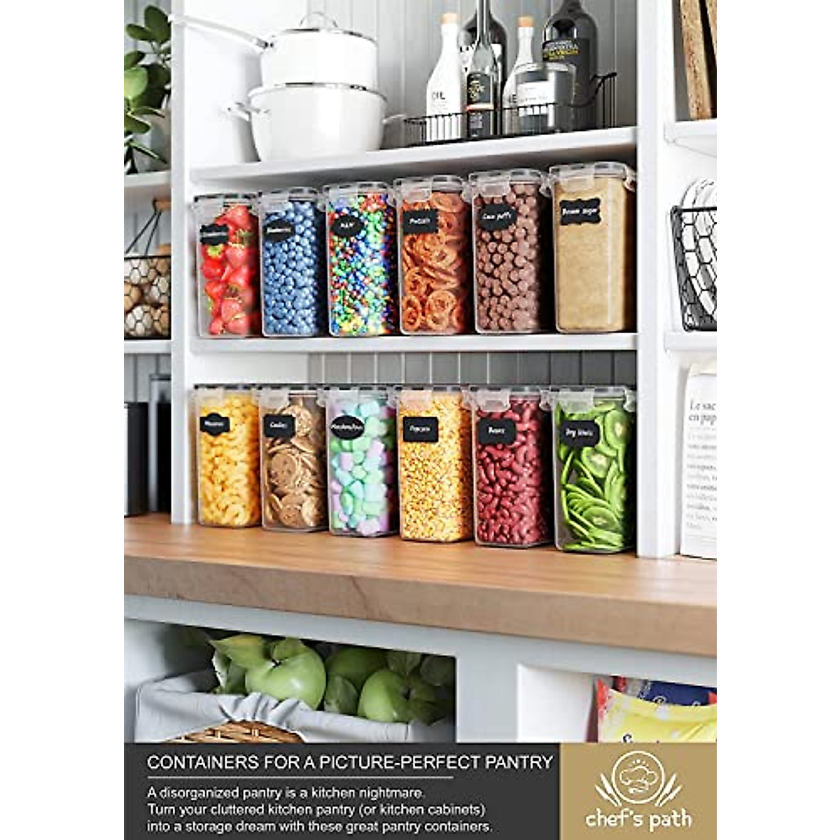 Airtight Food Storage Containers with Lids for Kitchen & Pantry Organization - Set of 12/2L Each - Kitchen Must Haves for Flour, Sugar & Dry Food Storage - BPA Free Plastic Canisters with Accessories