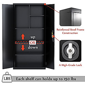 DHMAKER Metal Garage Storage Cabinet with 2 Doors, 72" Tall Locking Steel Storage Cabinet with Adjustable Shelves, Utility Storage Cabinet with Lock for Garage, Office, Home (Black)