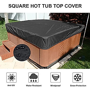 HWOEK Outdoor Square Hot Tub Cover Waterproof Dustproof Anti-UV 210D Oxford Fabric Garden SPA Bath Pool Cover Multiple Sizes to Choice,Black,244x244x30cm