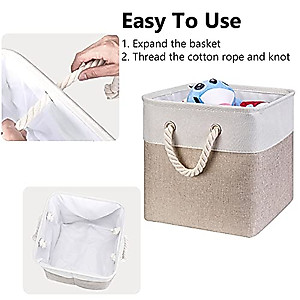 Fabric Cube Storage Bins 13x13x12.5 Inch Light-Brown Cube Storage Boxes Collapsible Large Cloth Organizer Baskets with Cotton Rops Handles for Storage Cubbies or Closet Shelf,QY-SC26-2