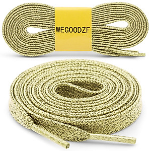 WEGOODZF Flat Glitter Shoe Laces: Metallic Light Gold Sparkle Shoelaces for Sneakers 43 inch -2Pair