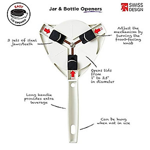 KUHN RIKON Strain-Free Gripper Opener for Jars and Bottles, 10 x 5 x 2.25 inches, White